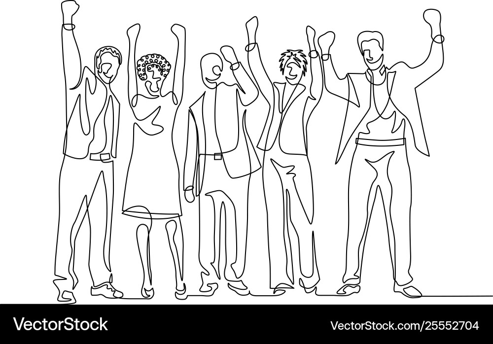 Continuous one line drawing happy team office Vector Image