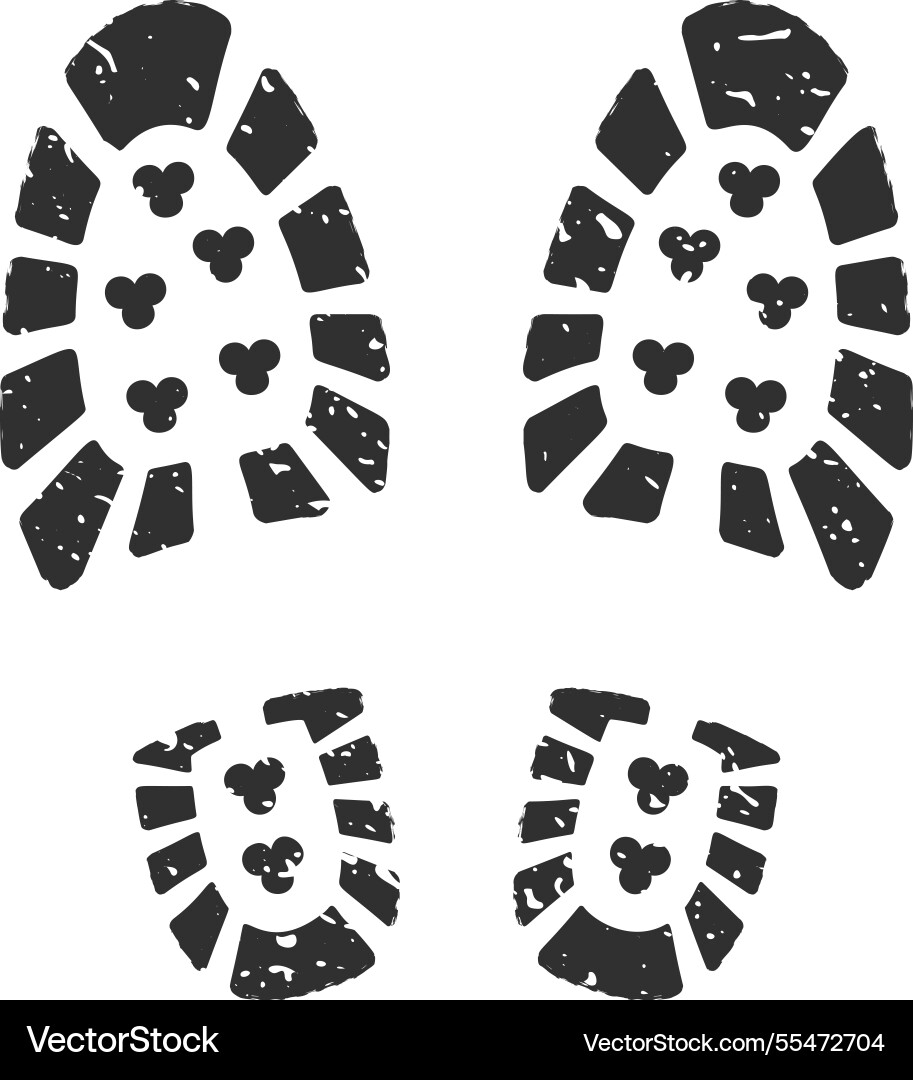 Four worn bootprints creating a grunge trail Vector Image