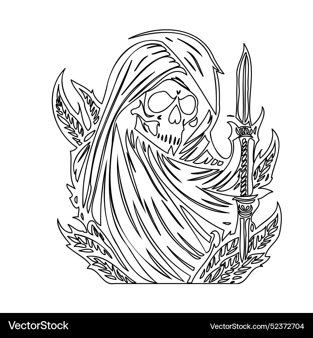 Grim reaper halloween outline sketch Royalty Free Vector