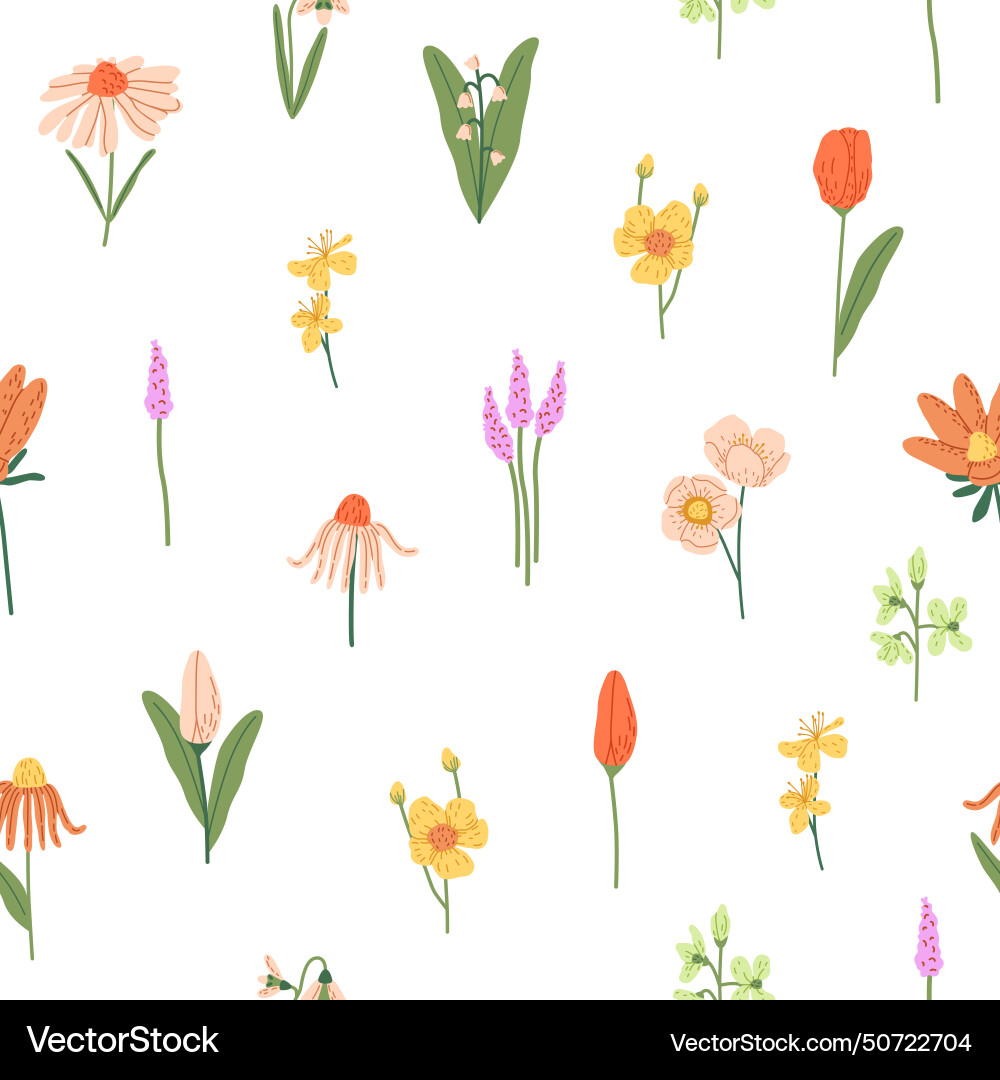 Repeatable pattern of meadow flowers wildflowers Vector Image