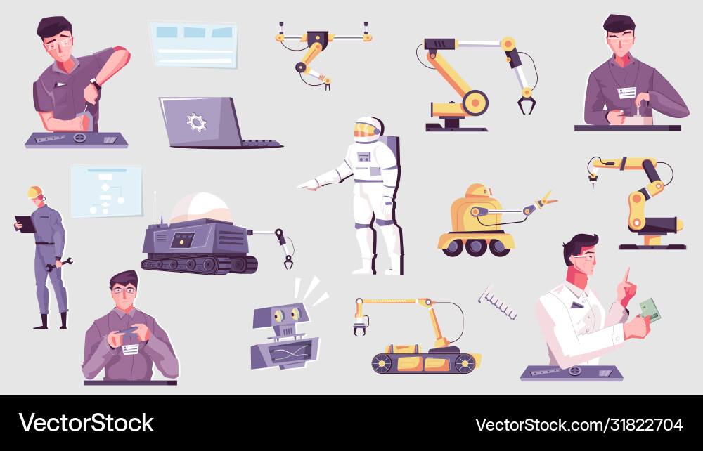 Robotics flat icons collection Royalty Free Vector Image