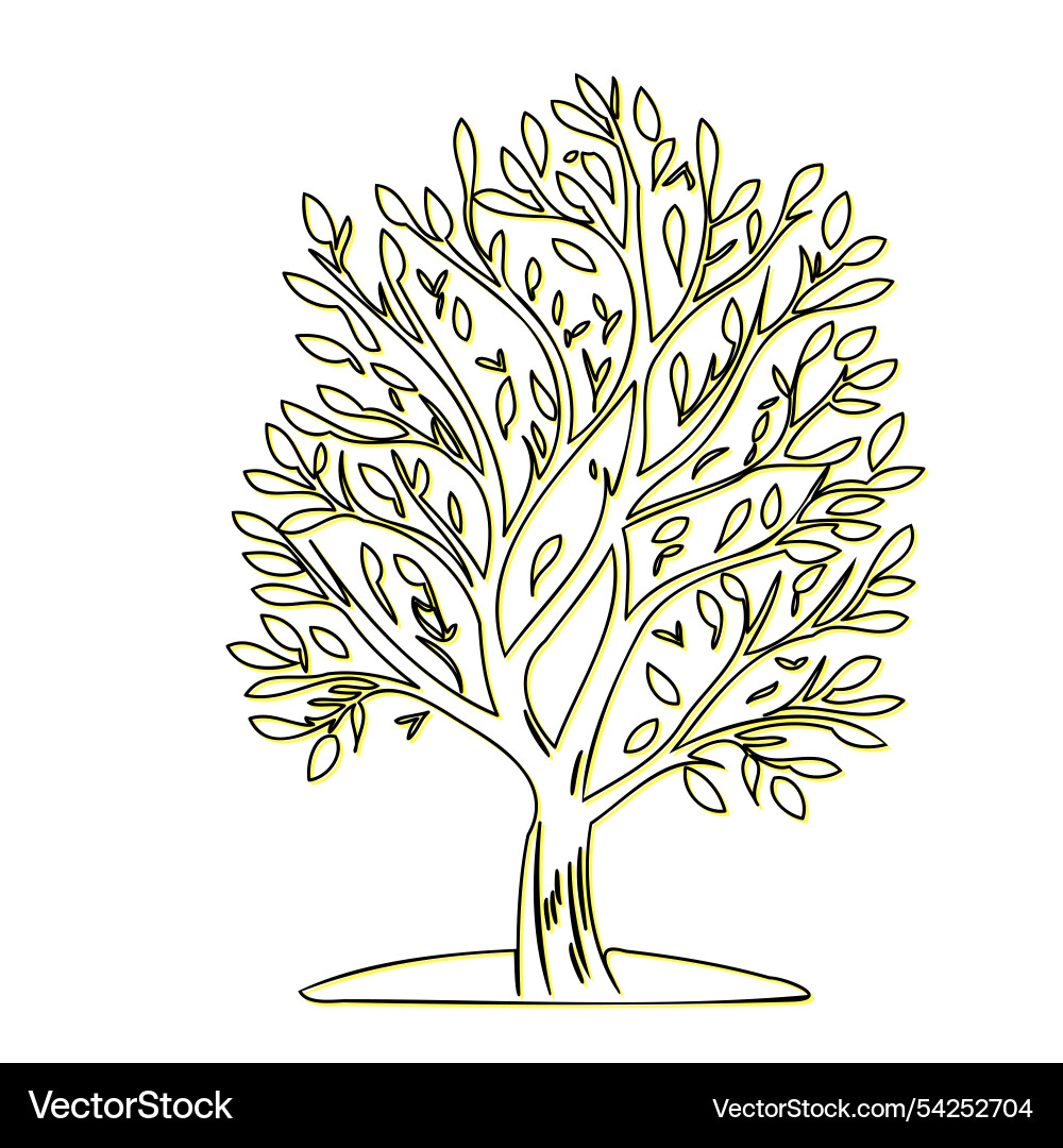 Tree new year outline sketch yellow Royalty Free Vector