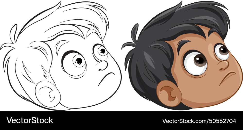 Two cartoon boys looking up with curiosity Vector Image