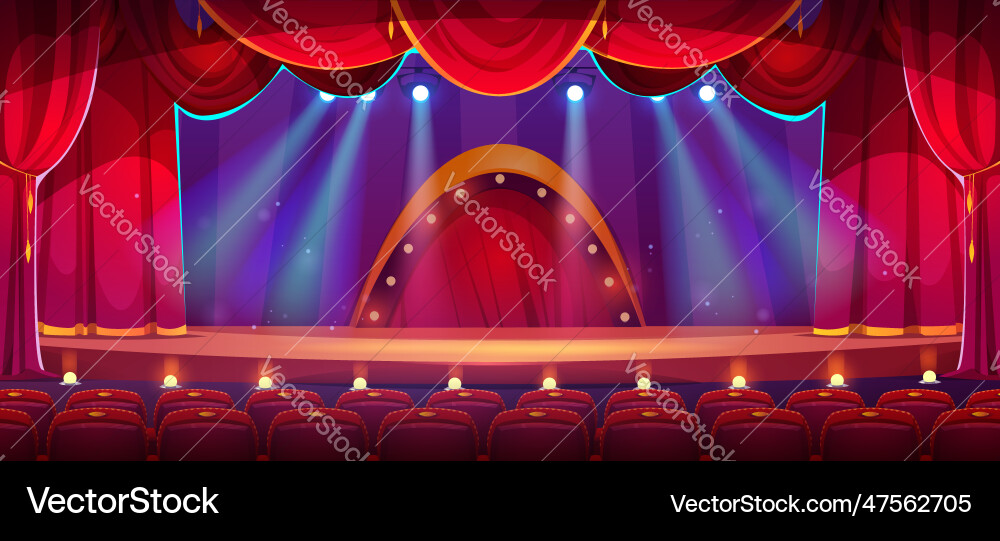 Cartoon theater stage with red curtains Royalty Free Vector