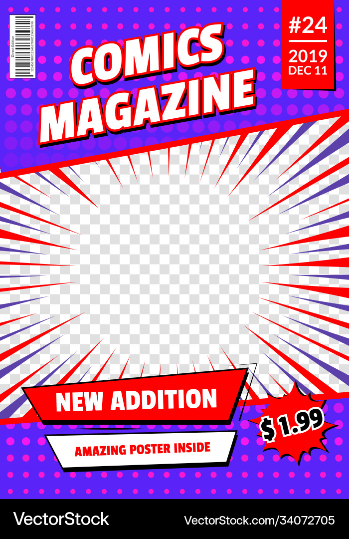 Comic book cover page empty template mockup design