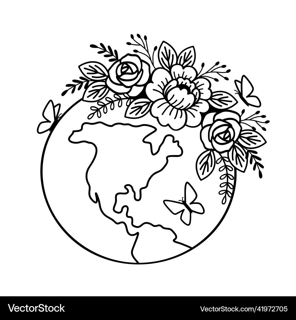 Floral Earth Globe with Flowers Royalty Free Vector Image