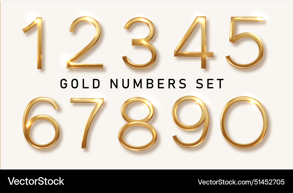 Gold realistic gold numbers isolated realistic Vector Image