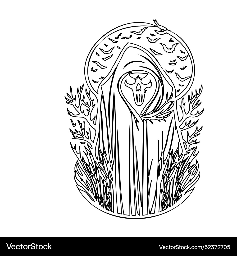 Grim reaper halloween outline sketch Royalty Free Vector