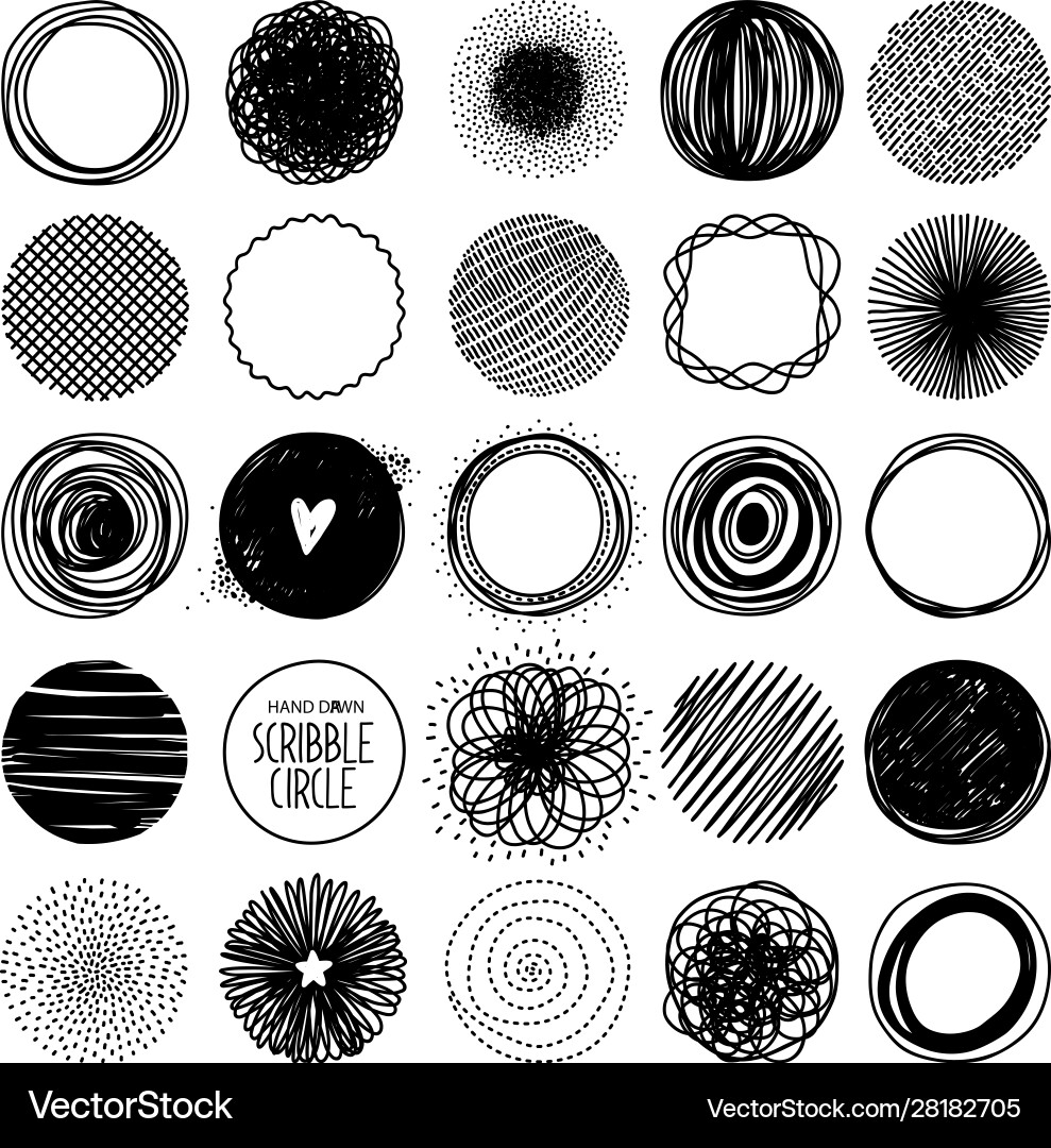Hand drawn circle line sketch set Royalty Free Vector Image