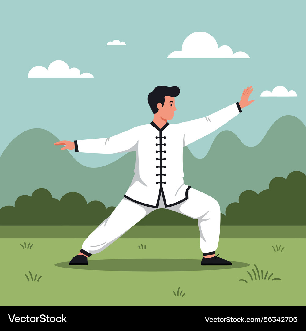 Man practicing tai chi martial arts exercise Vector Image