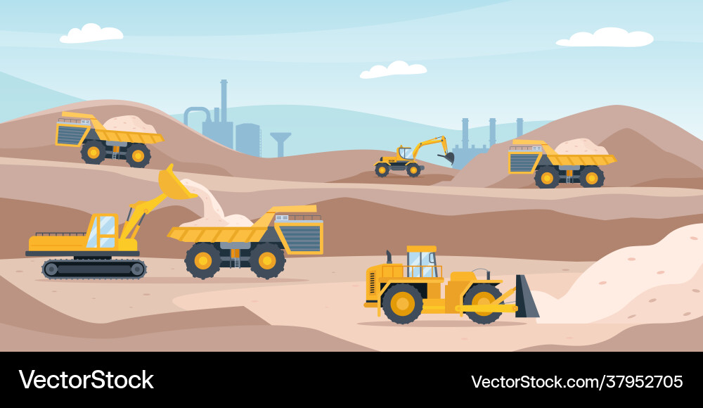 Quarry landscape sand pit with heavy mining Vector Image