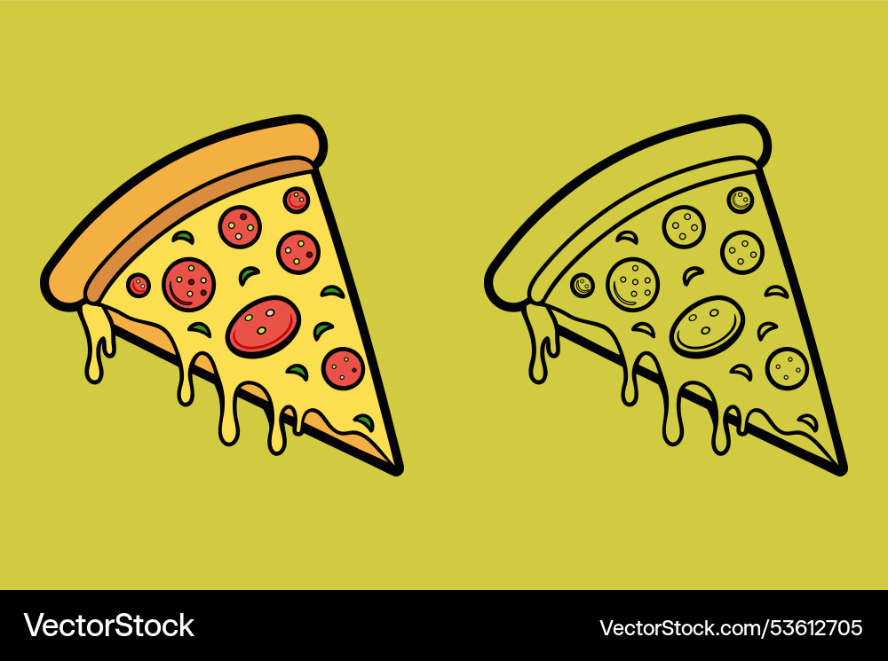 Savory pizza slice coloring page for kids with Vector Image