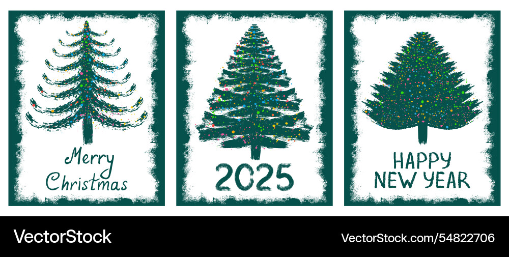 Christmas tree grunge brush drawing art set Vector Image