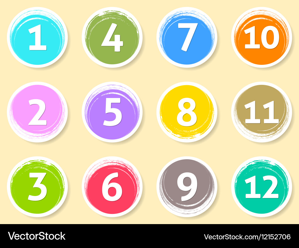 Colorful calendar circle labels month numbers Vector Image