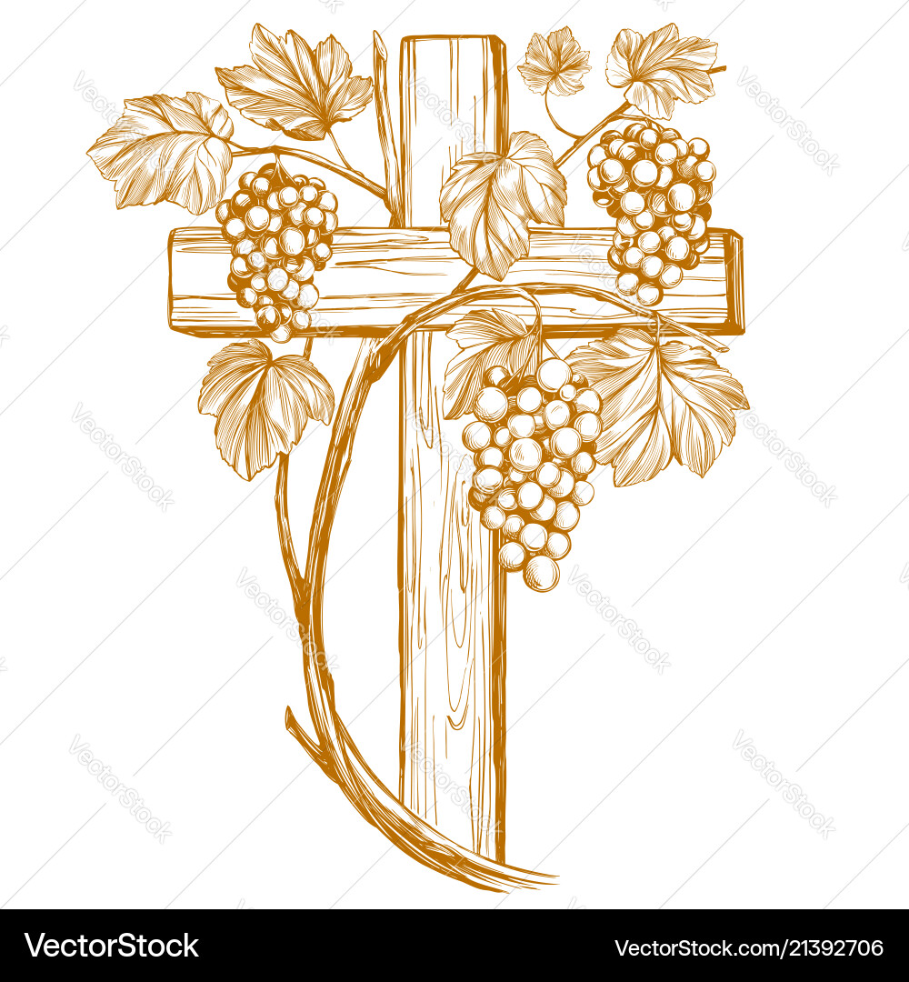 Cross and grape vine easter symbol Royalty Free Vector Image