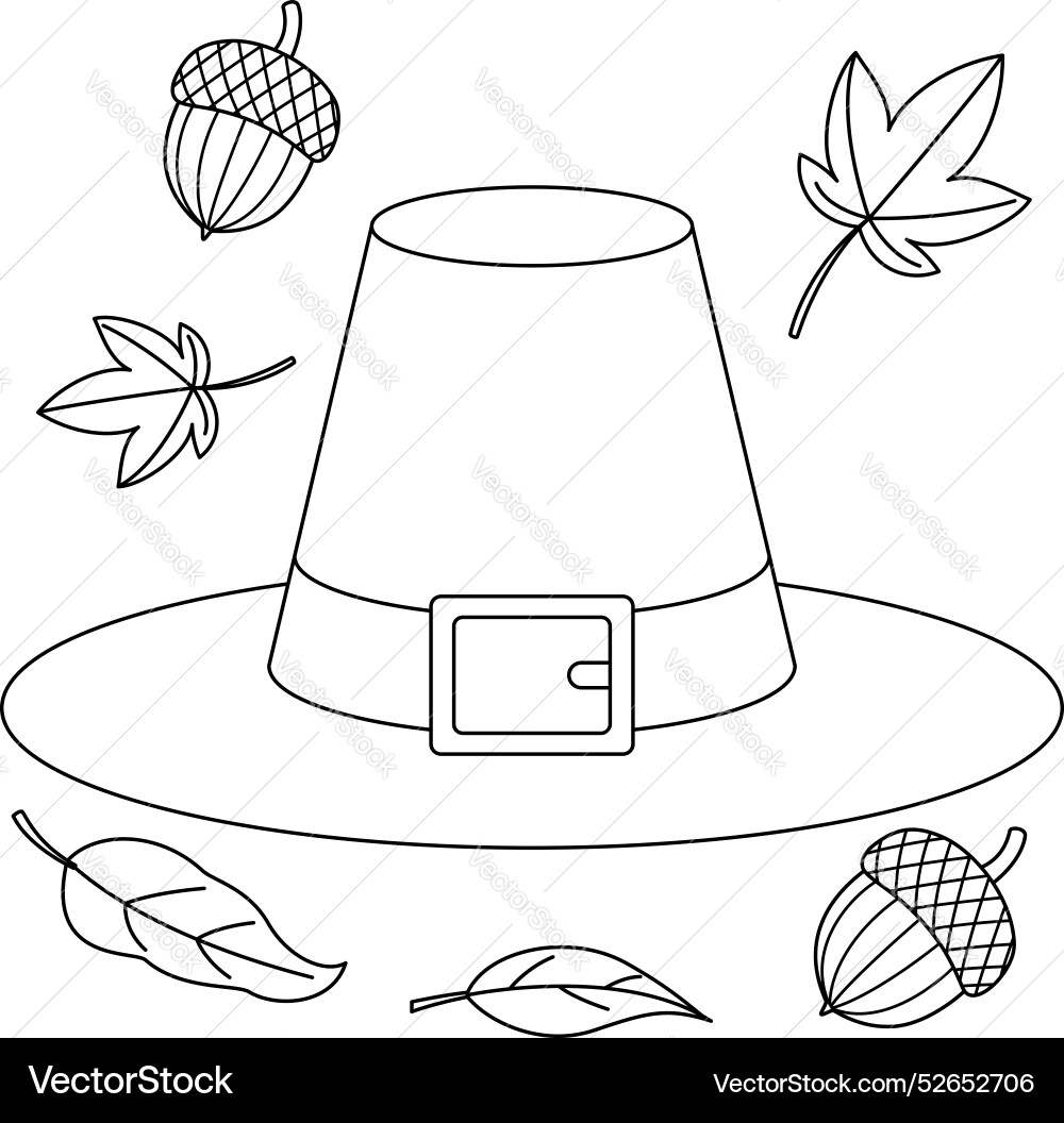 Pilgrim hat outline coloring page thanksgiving Vector Image