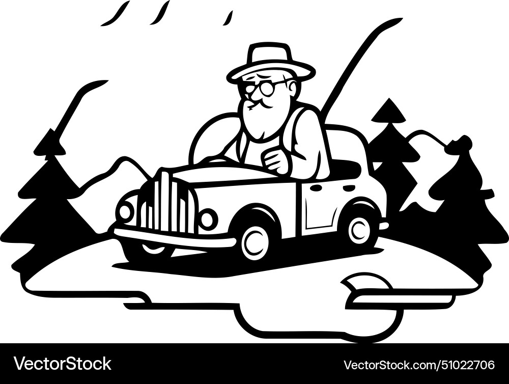 Retro old man driving a vintage car Royalty Free Vector