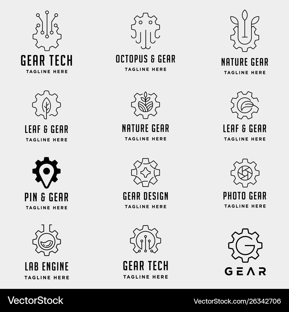 Set gear logo design monoline simple symbol Vector Image