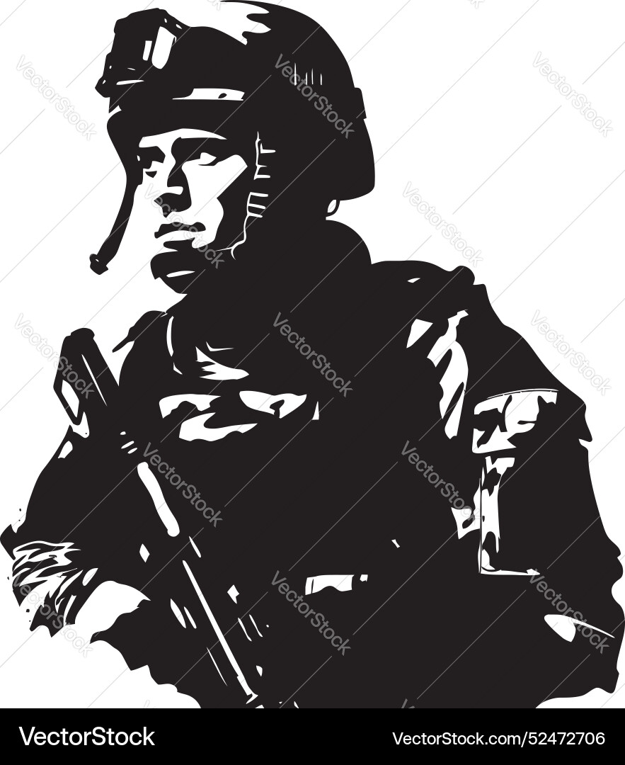 Tactical defender soldier with gun black icon Vector Image