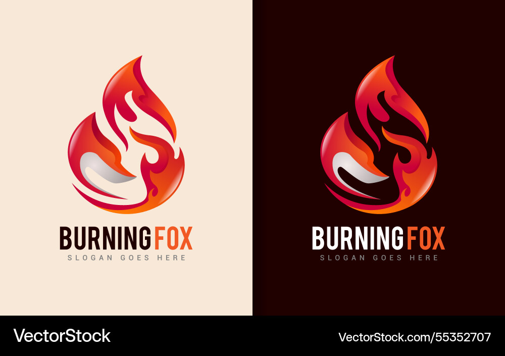 Burning fox logo design orange combined Royalty Free Vector