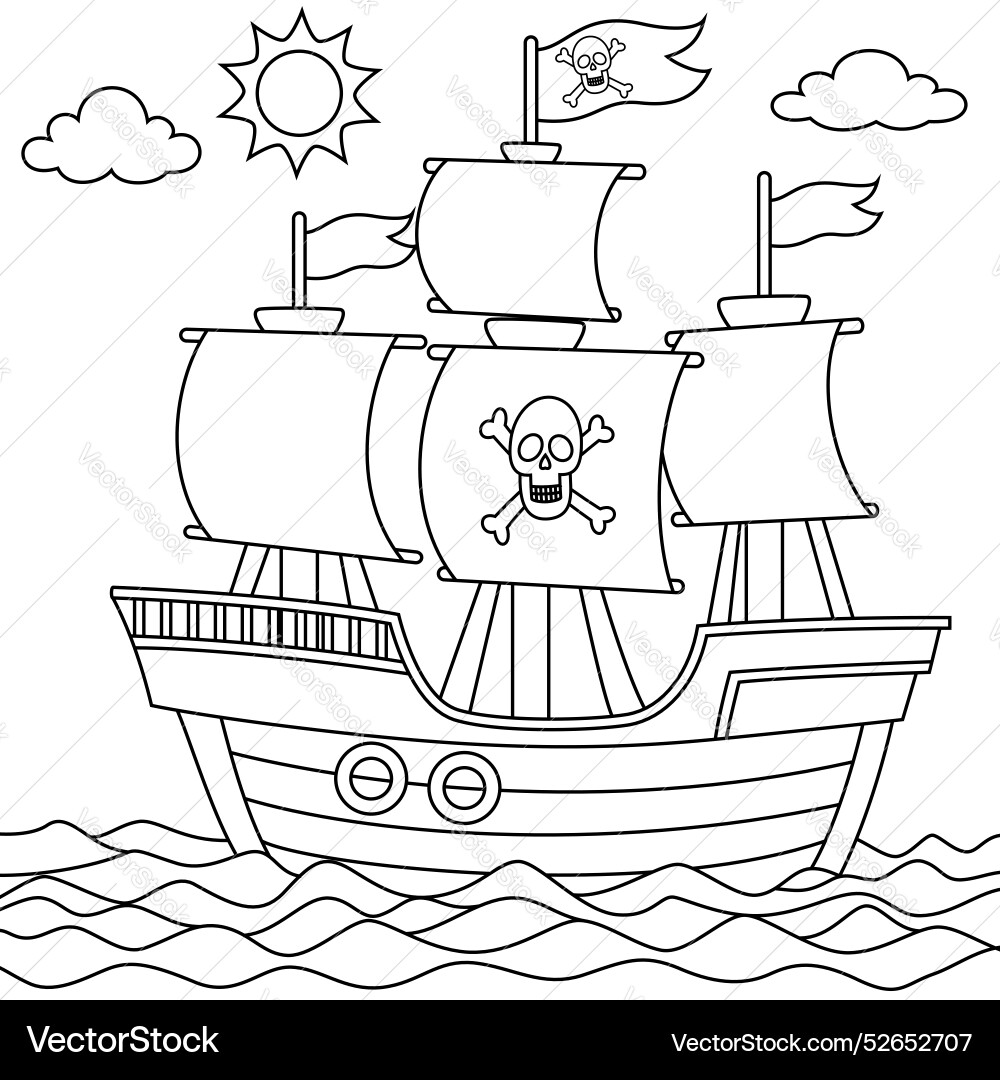 Pirate ship outline on the sea background Vector Image