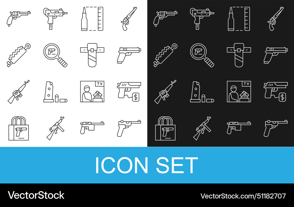Set line mauser gun buying pistol Royalty Free Vector Image