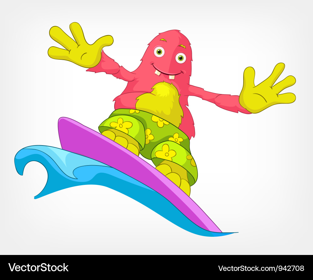 Funny monster surfing Royalty Free Vector Image