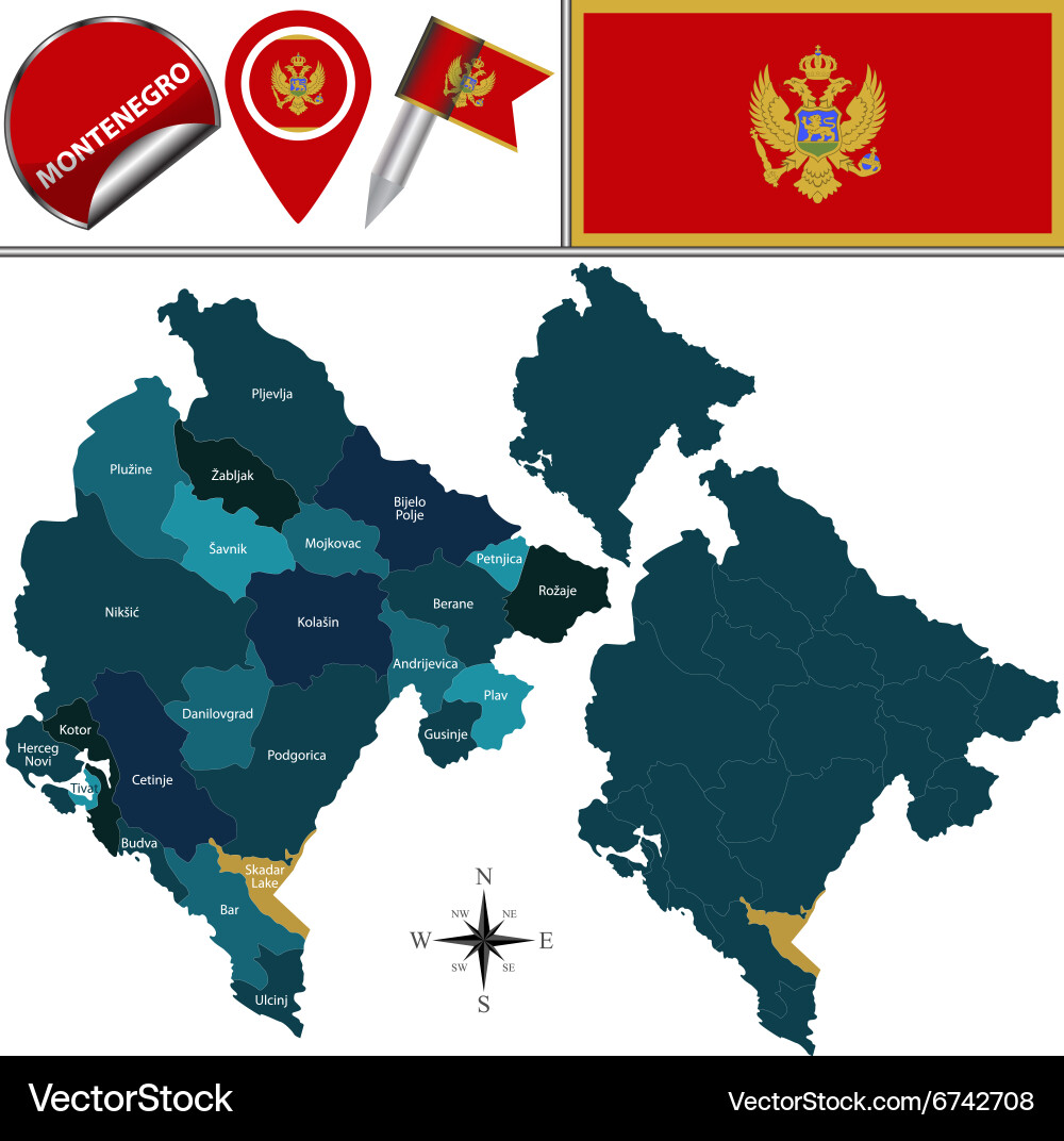 Montenegro map with named divisions Royalty Free Vector