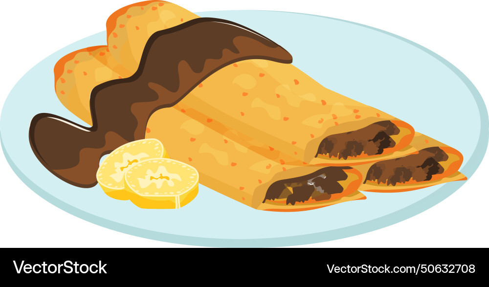 Plate three meat filled turnovers one bitten Vector Image