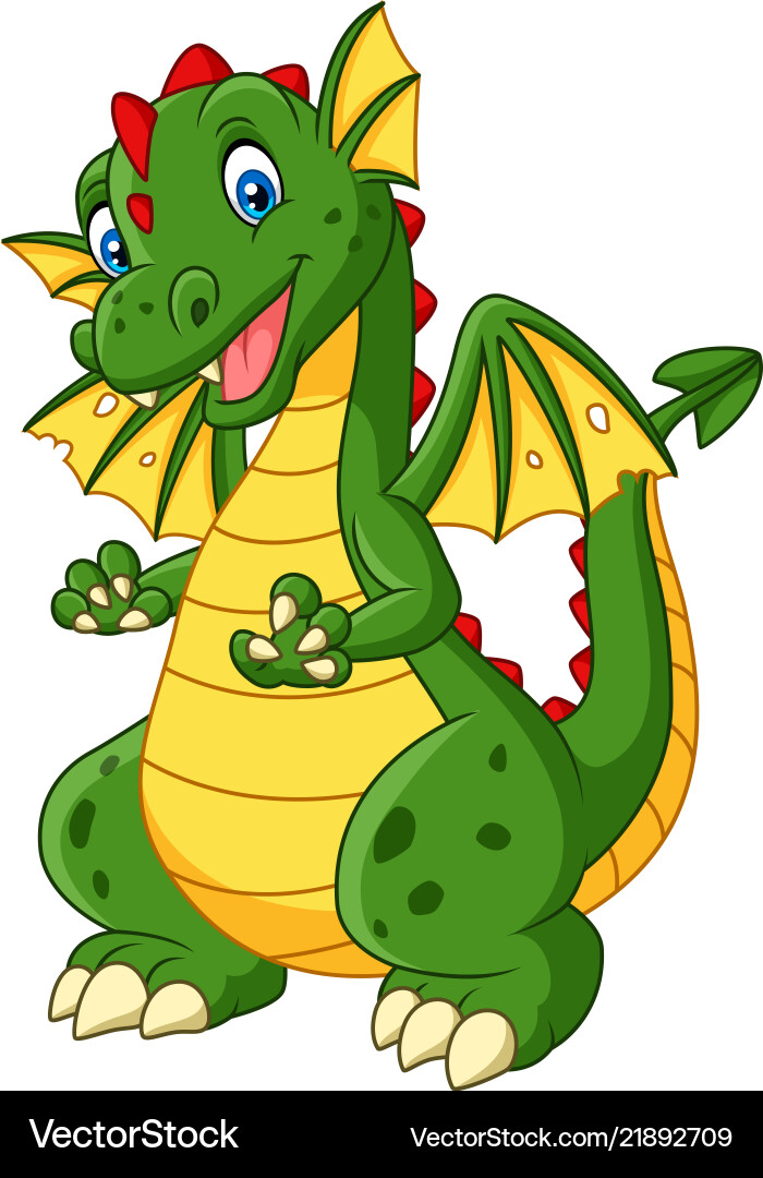 Cartoon dragon posing isolated on white background