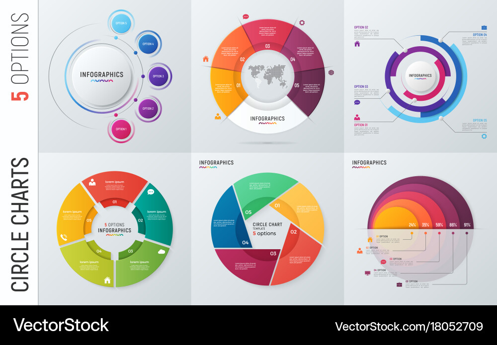Collection of circle chart infographic Royalty Free Vector