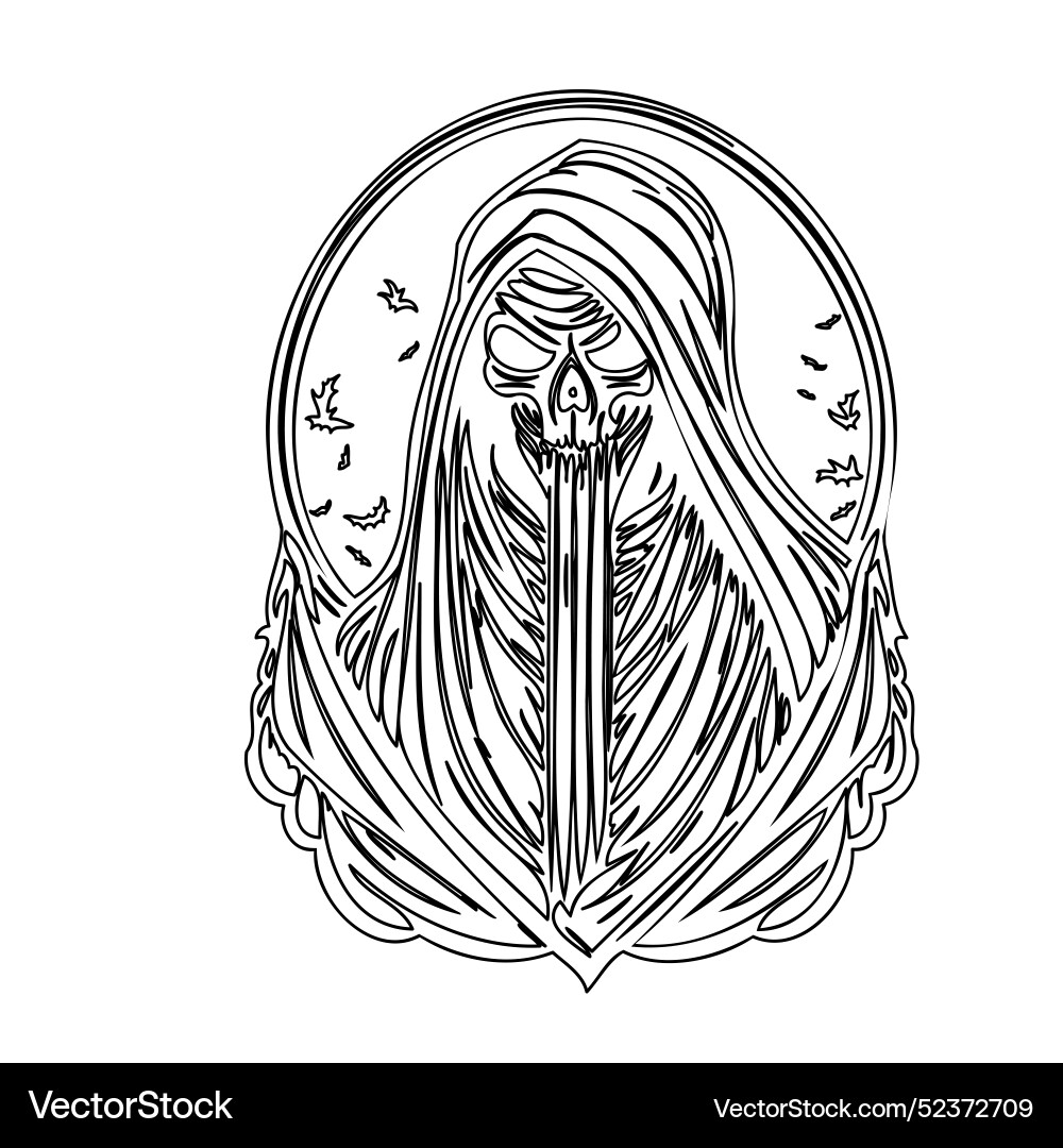 Grim reaper halloween outline sketch Royalty Free Vector