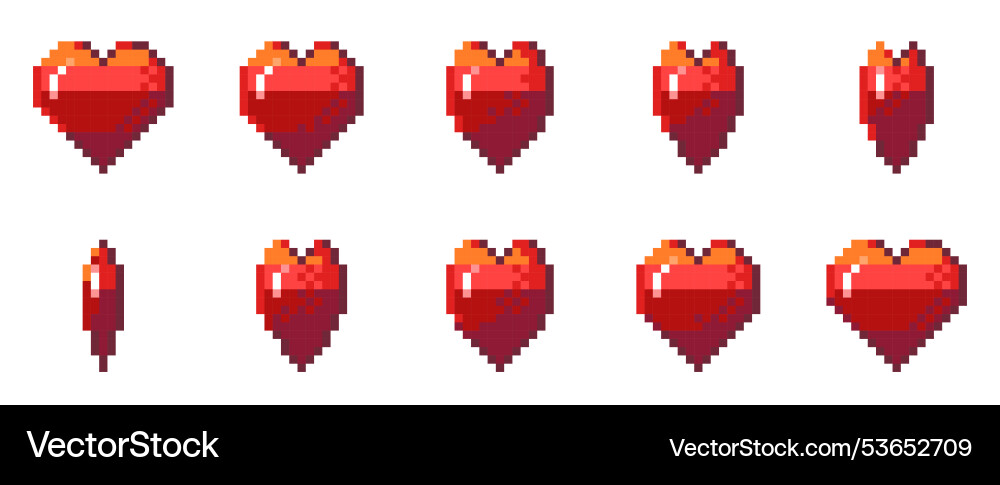 Pixel heart animation retro 8 bit game sprite Vector Image