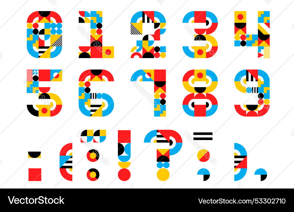 Abstract geometric numbers punctuation marks font Vector Image
