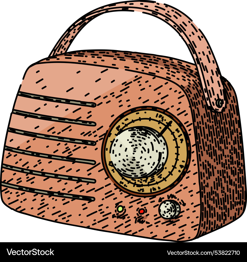 Broadcast retro radio sketch hand drawn Royalty Free Vector