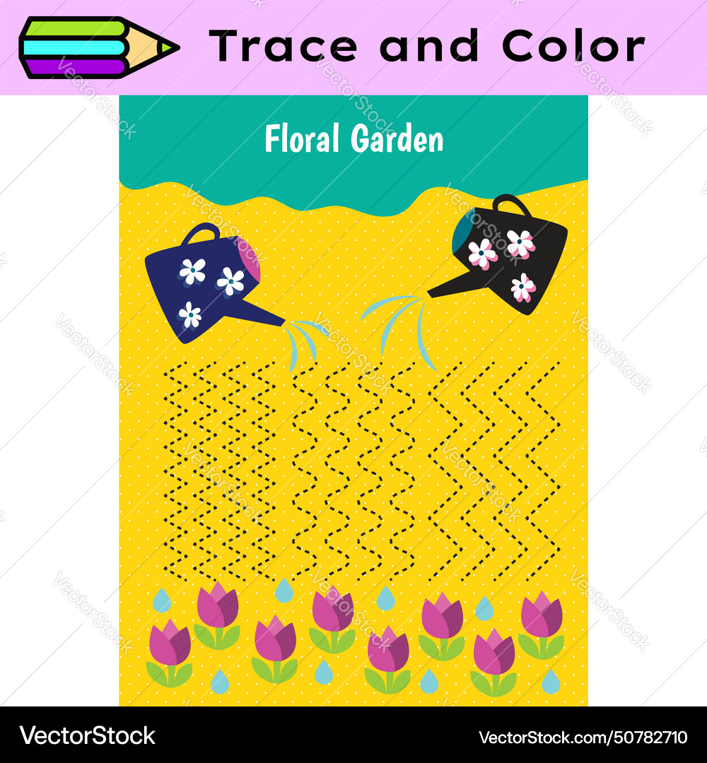 Pen tracing lines activity worksheet for children Vector Image