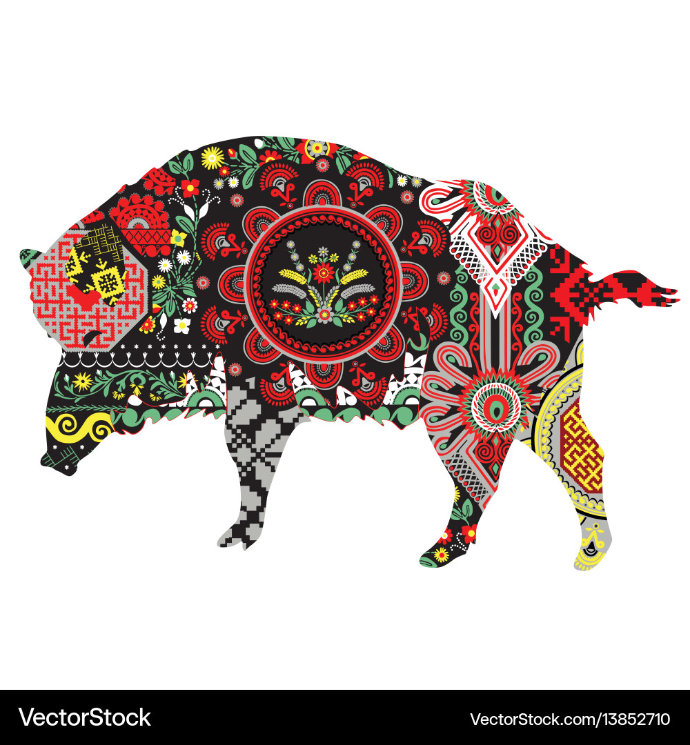 Wild boar with patterns Royalty Free Vector Image
