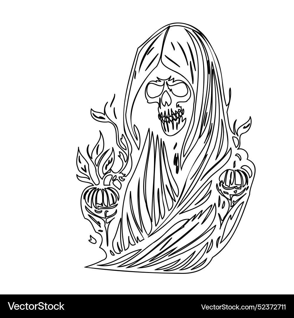 Grim reaper halloween outline sketch Royalty Free Vector