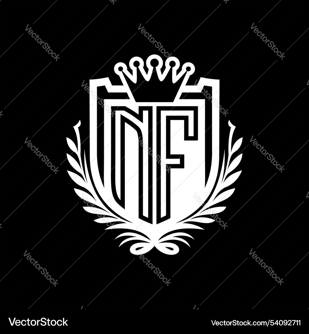 Nf letter logo heraldic shield shape with crown Vector Image