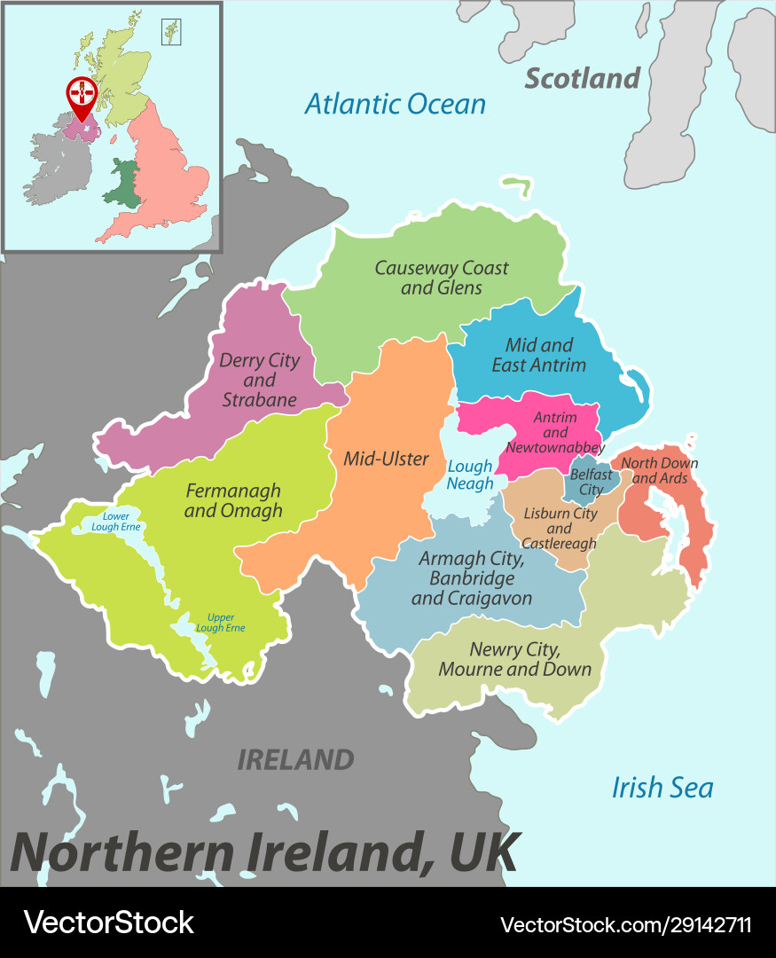 Northern Ireland Map with County Divisions Vector Image