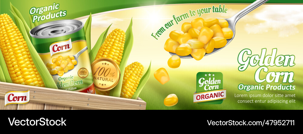 Organic canned corn banner ads Royalty Free Vector Image