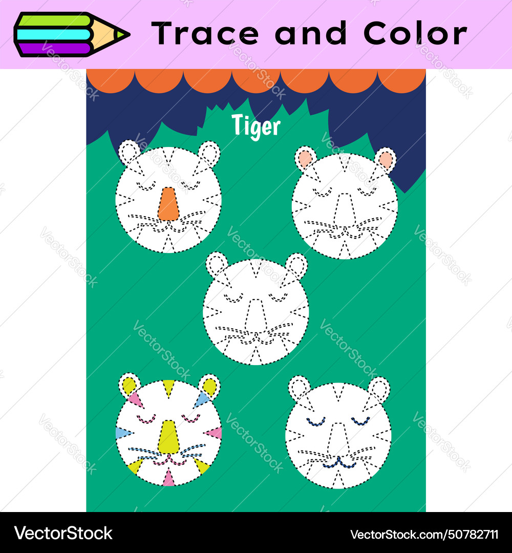 Pen tracing lines activity worksheet for children Vector Image