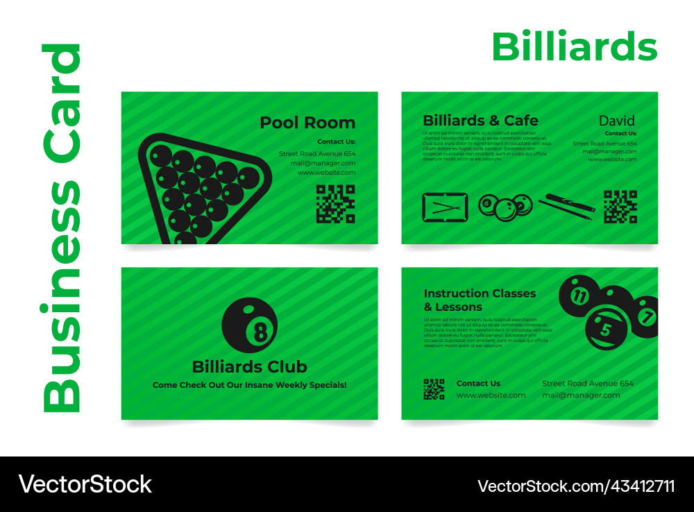 Pool & Billiards Business Cards Royalty Free Vector