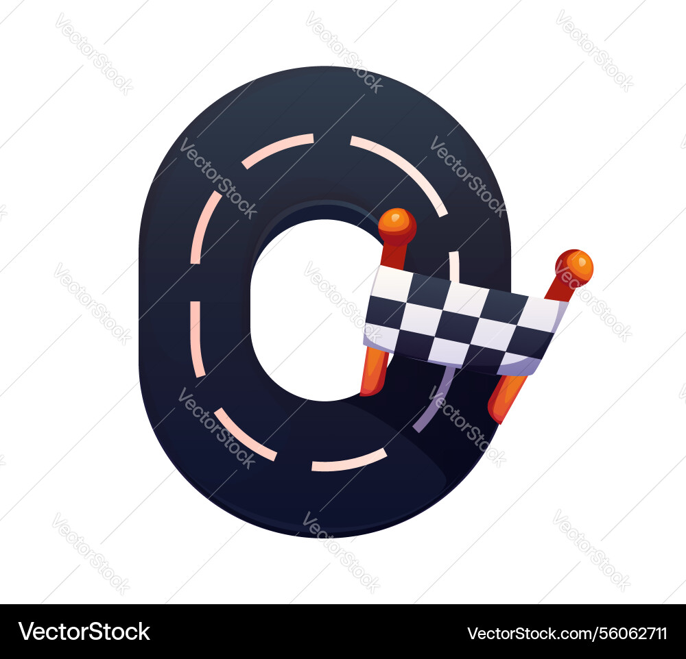 Racing competition font track road digit 0 zero Vector Image