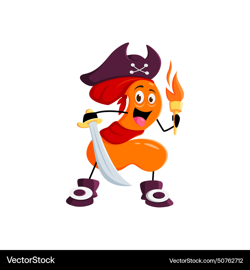 Cartoon math number two pirate with torch in hand Vector Image
