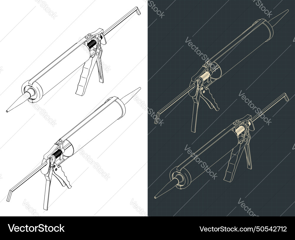 Caulking gun isometric blueprints Royalty Free Vector Image