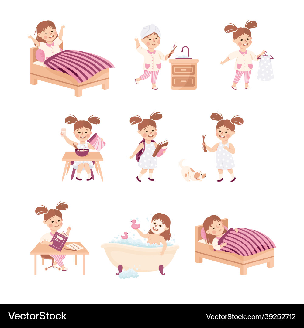Girl's Daily Routine Royalty Free Vector Image