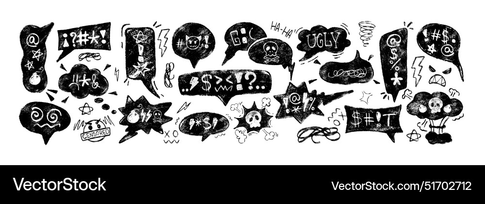 Hand drawn chalk pencil speech bubbles with swear Vector Image