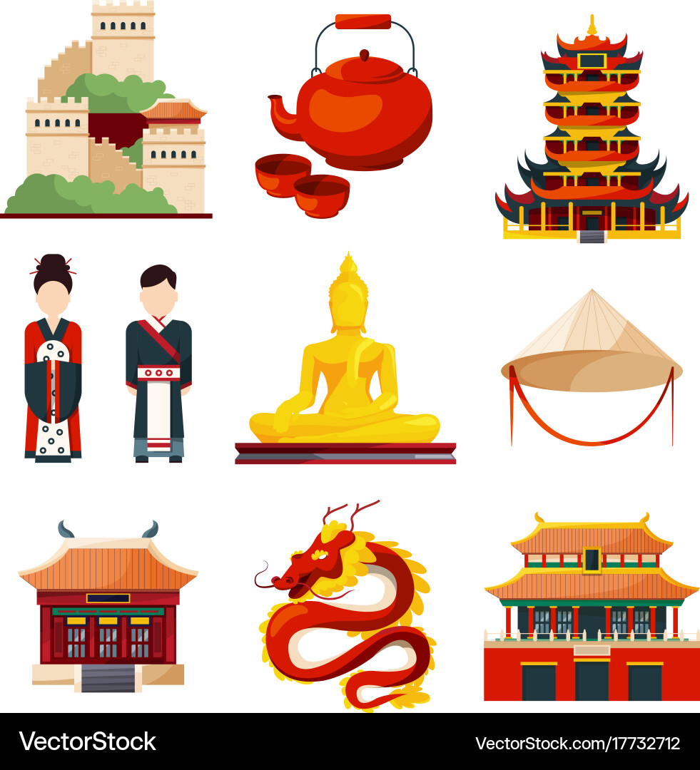 Traditional chinese cultural objects Royalty Free Vector