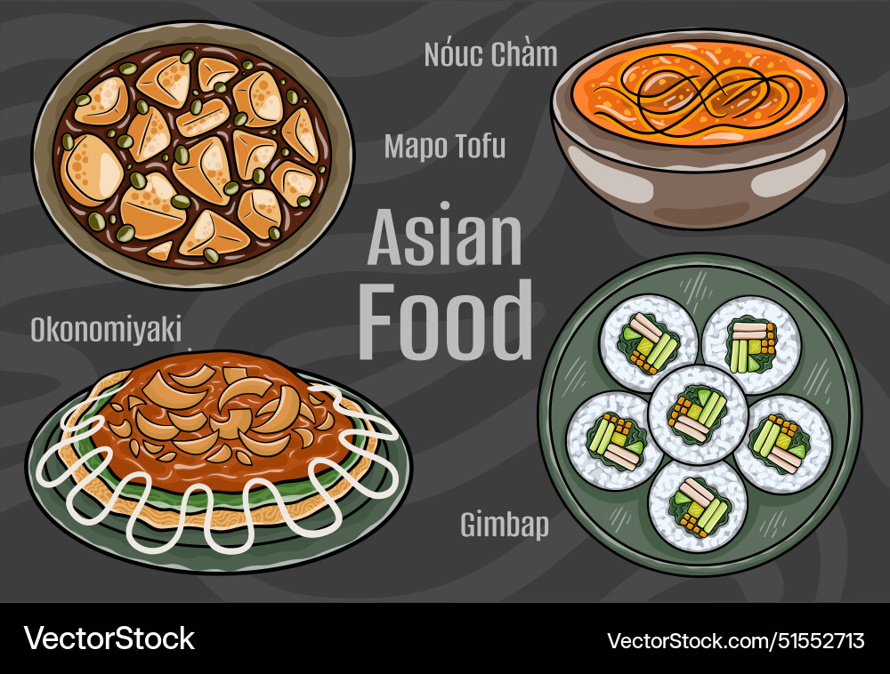 Asian food art hand-drawn Royalty Free Vector Image